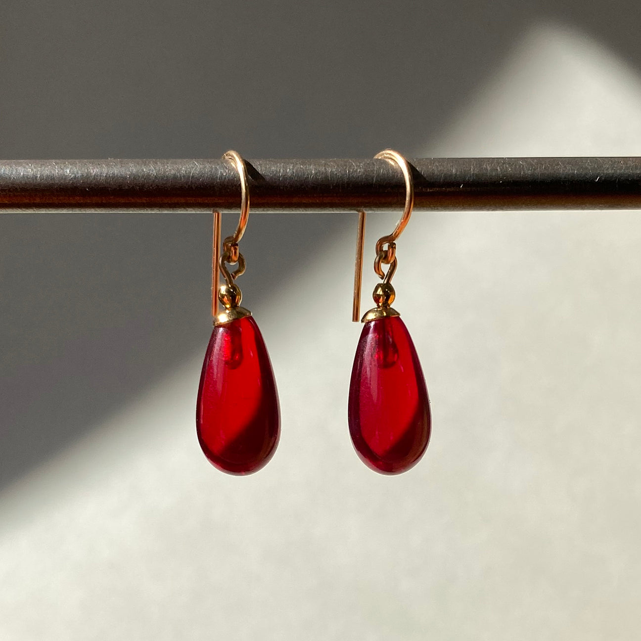 BRIGHTS 21, red German glass earrings. – Owen Glass Collection